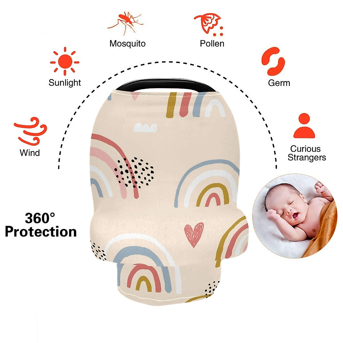 Nursing Cover Breastfeeding Scarf Colorful Rainbows and Hearts - Baby Car Seat Covers, Stroller Cover, Carseat Canopy (0na7c)