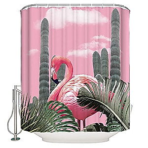 Shower Curtain, Colorful Flamingo Animal Washable Shower Curtain with Hooks Bath Decor Fabric Shower Curtains for Bathroom, Hotel, Stalls, Bathtubs, 72x72 in