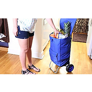 dbest products Trolley Dolly, Blue Foldable Shopping cart for Groceries with Wheels and Removable Bag and Rolling Personal Handtruck, Standard