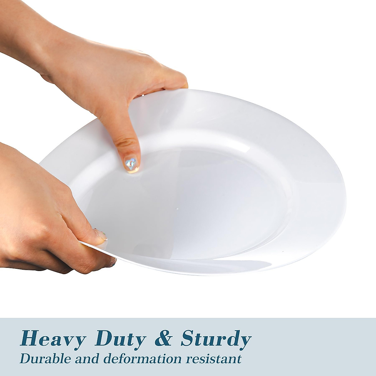 N9R 100PCS White Plastic Plates, Plastic Disposable Plates 10.25inch, Premium Heavy Duty Dinner Plates, Elegant and Fancy Party Plates