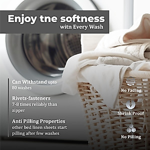 Bedlovesoft 100% Cotton Double Bed Linen 5 Pcs Twin Size | 4 Pillowcases Satin Duvet Cover Linen - Embroidery | Ultra Soft Breathable and Shrink Free - Grey, White Bedding