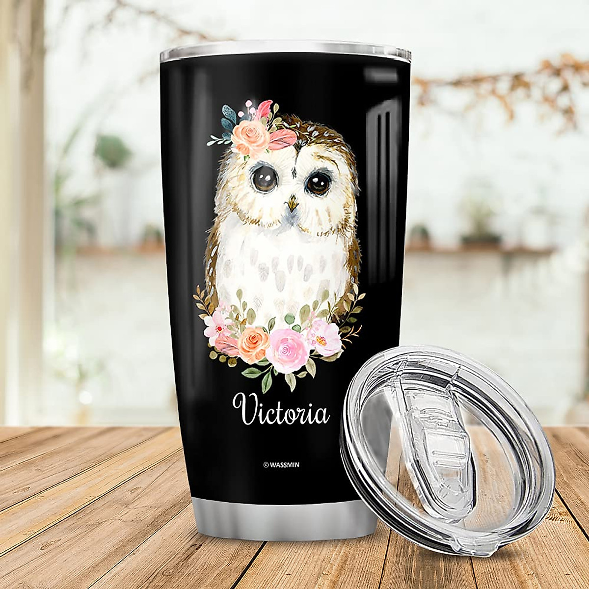 Wassmin Personalized Tumbler Cup With Lid 20oz 30oz Custom Name Customized Double Wall Vacuum Insulated Tumblers Coffee Travel Mug Birthday Christmas Gifts For Animal Lovers (Owl)