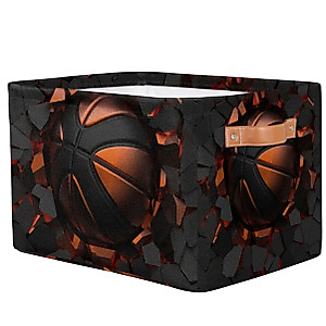 SinSenMa Basketball Black Cube Storage Basket Boy Toys Gifts Empty Basket,Collapsible Shelf Organizer Bins with Handles,Canvas Cloth Fabric Storage Basket,Books Kids Toys Bin Boxes,Closet Decorate