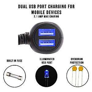 Radar Detector DC Cigarette Lighter Plug with 2 USB Charging Ports | Replacement Power Adapter (10ft Straight Wire)