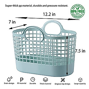 rejomiik Portable Shower Caddy Basket, Plastic Storage Soft Carry Tote with Handles Drainage Organizer Toiletry Bag Box for Bathroom, College Dorm Room Essentials, Kitchen, Camp, Gym - Blue
