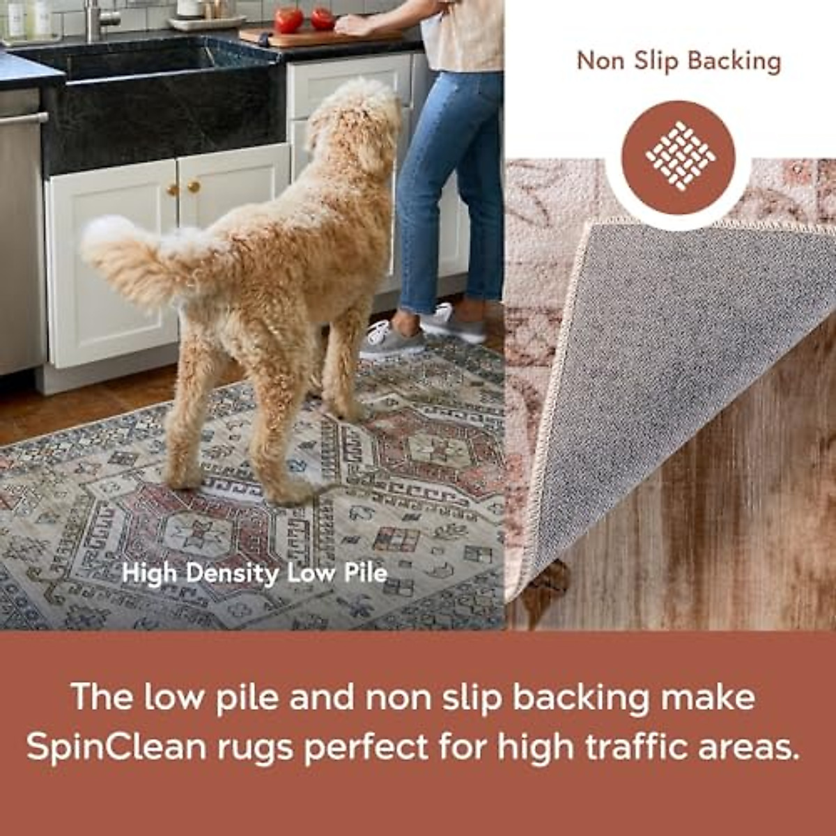 nuLOOM Tracie Machine Washable Floral Medallion Ultra Thin Runner Rug, 2' 6" x 8', Peach