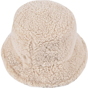 ChezAbbey Faux Fur Bucket Hat, Fuzzy Furry Winter Warm Fisherman Cap, Fluffy Teddy Sherpa Clothe Hats for Women Men Girls Beige