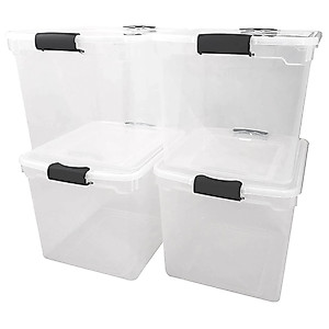 Homz 31 Quart Secured Seal Latch Extra Large Single Clear Stackable Storage Container Tote with Grey Handles for Home, Garage, or Basement (8 Pack)