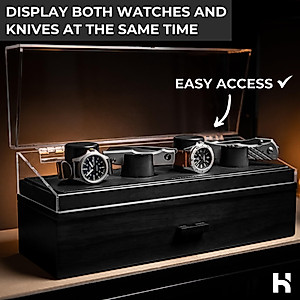 Watch & Pocket Knife Display Case – Switch Up Your Display with the Modular Pillars – Comes with Vegan Leather Padding and 4 Extra Pillars – The Combo Deck Pro – Lifetime Assarance Included