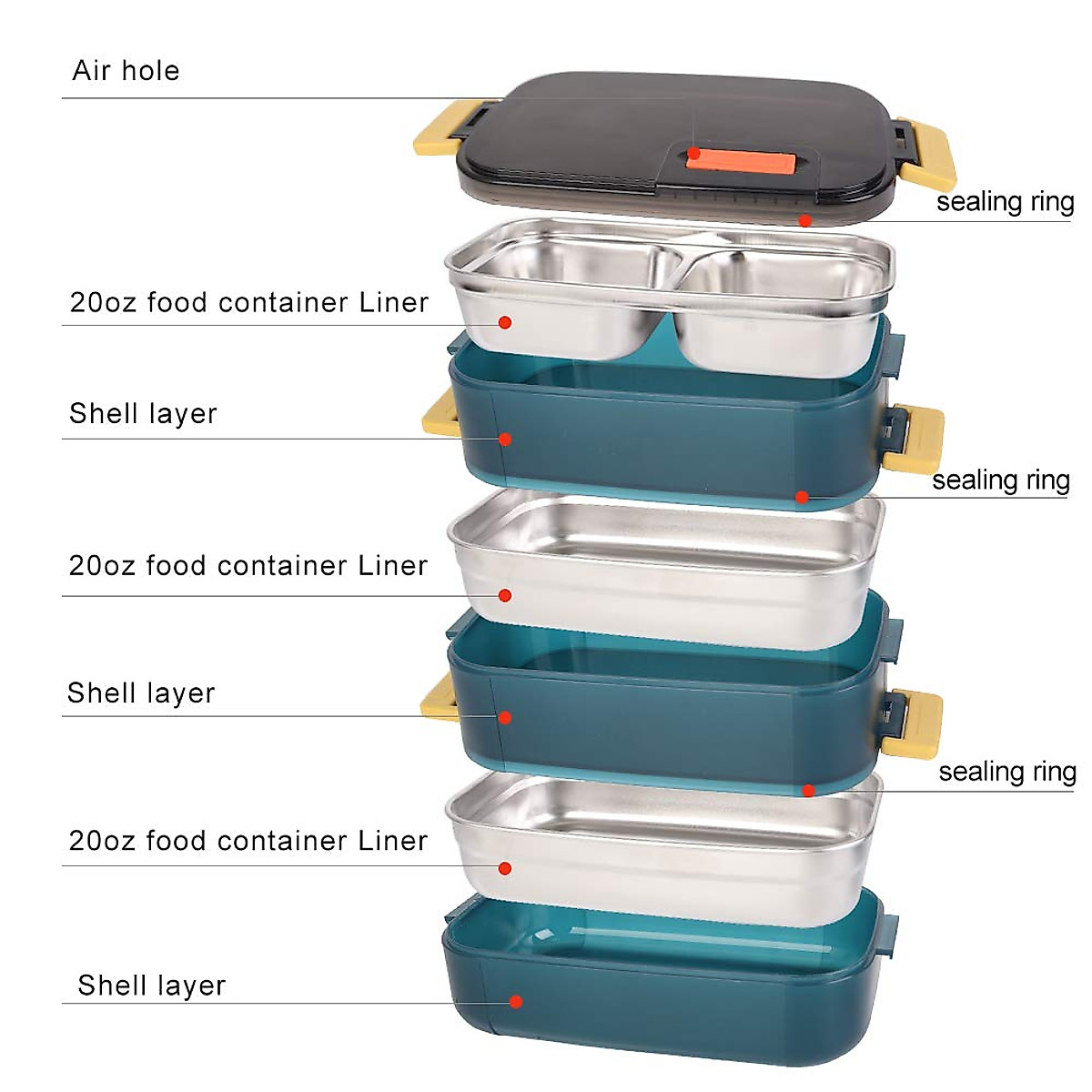 HOMESPON Bento Box with Lunch Bag - Leakproof 3-Tier Stainless Steel Container for Salads & More, Perfect for Teens & Adults, Comes with Reusable Wheat Straw Spoon/Fork & Food Grade Dressing Box