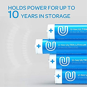 U-tec AA Ultra Lithium Battery (Pack of 4), 3000mAh 1.5V, Longest-Lasting AA Battery, Up to 10 Years in Storage and No Leaks Guaranteed, Works in Extreme Temperatures, Non Rechargeable