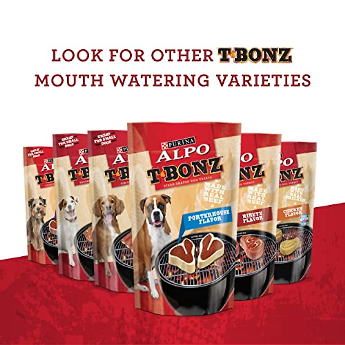 Purina ALPO Made in USA Facilities Dog Treats, TBonz Porterhouse Flavor - (5) 4.5 oz. Pouches