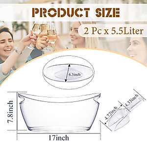 Ice Buckets for Parties, 2pcs Acrylic Champagne Beverage with 2 Ice Bucket Scoop, Drinks Buckets Tub for Cocktail Bar, 5.5L Bucket for Party(Clear)