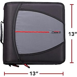 Case-it Mighty Zip Tab Zipper Binder, 3" O-Ring with 5-Color tabs, Expanding File Folder and Shoulder Strap and Handle, D-146-JBK Jet Black