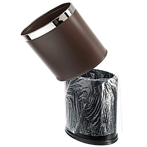 Brelso 'Invisi-Overlap' Metal Trash Can, Open Top Small Office Wastebasket, Oval Shape (Wood Look)