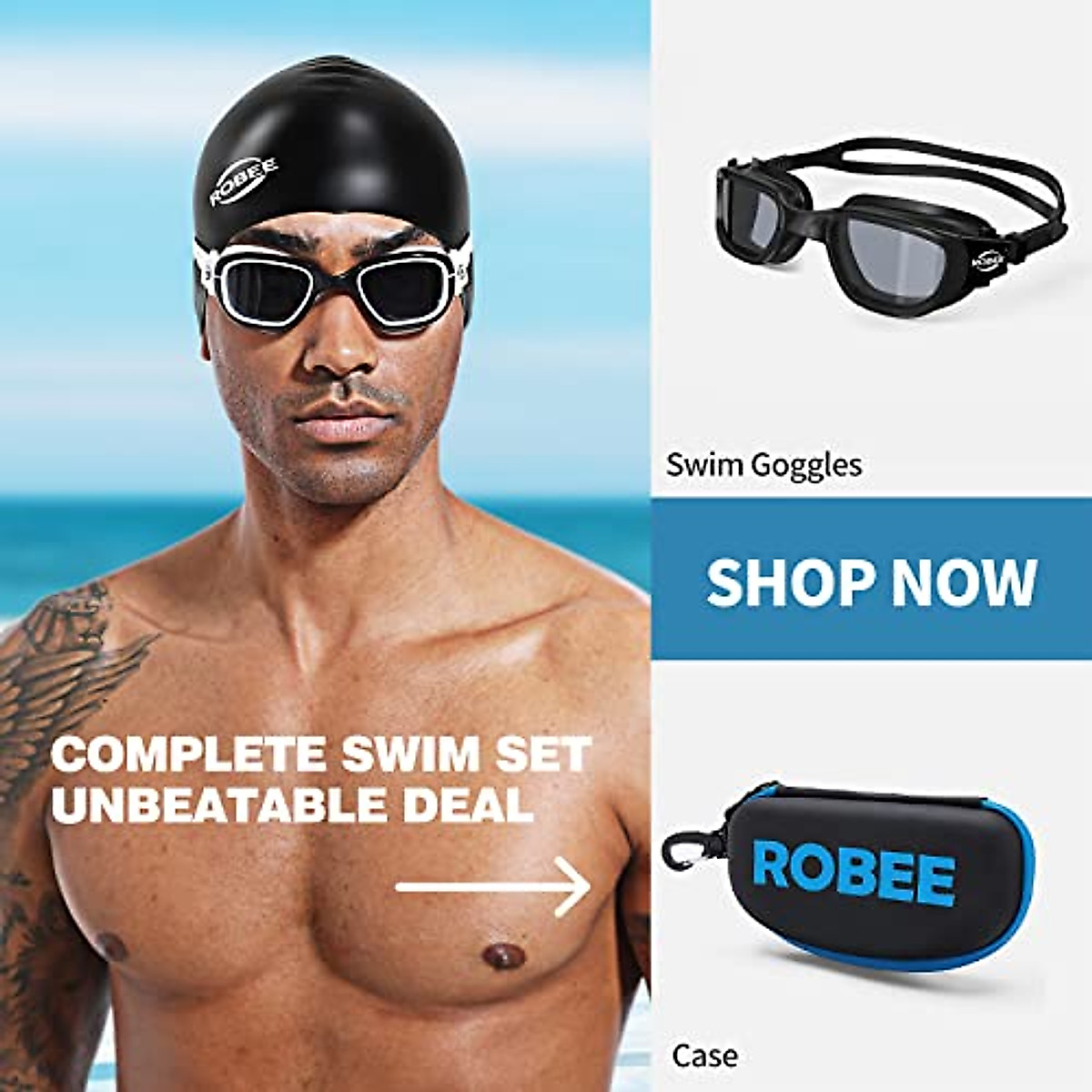 Robee Swimming Goggles, Adult Polarized Swim Goggles for Men Women Youth, Water Pool Glasses