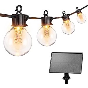 PARTPHONER Solar String Lights 46FT Indoor/Outdoor Waterproof Patio LED Lights with 28 Shatterproof Bulbs, 4 Light Modes Hanging Lights Solar Powered for Deck Yard Tents Market Cafe Porch Party Decor