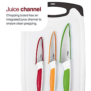 Zyliss Comfort Cutting Board & 3-Piece Knife Set - Japanese Stainless Steel Knife Set - Paring, Utility and Serrated Paring Knives - Plastic Cutting Board - Dishwasher & Hand Wash Safe - 4 Pieces