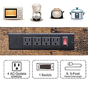 HHETOGOL Carbon Steel Bakers Racks for Kitchens with Storage, Bakers Rack with Power Outlet, Coffee Bar, Kitchen Storage Rack with 10 S-Hooks, Kitchen Shelves for Spices, HPJ01B