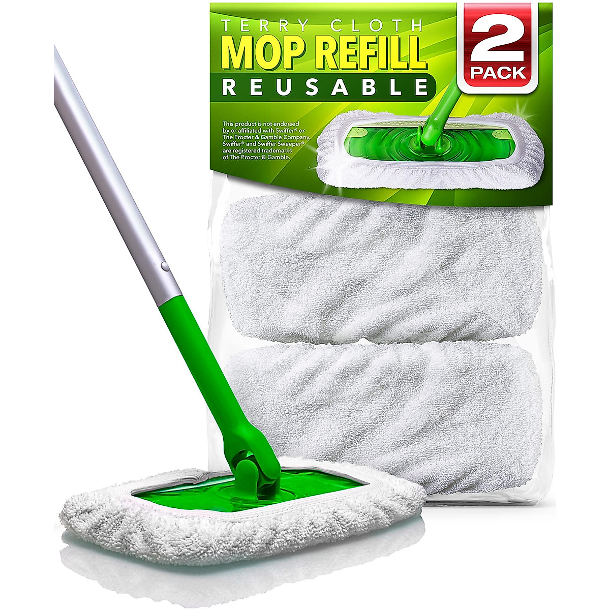 VanDuck Reusable 100% Cotton Mop Pads Compatible with Swiffer Sweeper Mops (2-Pack) Washable Mop Pads for Wet & Dry Use (Mop is Not Included)