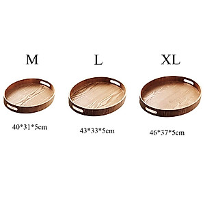 I-lan Oval Serving Tray, Wood Decorative Ottoman Tray, Valet Tray with Handles, Coffee Table Tray Decor for Cocktail, Snack, Bread, Brown (XL: 18")