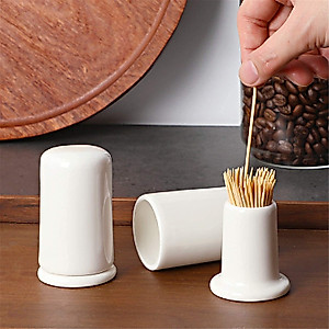 ONTUBE Ceramic Toothpick Holder with Lid,Toothpick Dispenser for Home, Easy To Clean-Set of 2, White