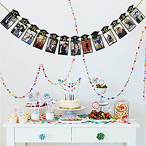 2022 Graduation Photo Banner, Congrats Grad Props Decorations for Party Supplies - 13 Pcs Golden Black Hanging Banners for Elementary, Middle, High School and College Graduation Party