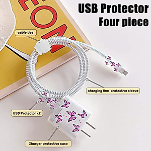DiyGody Lovely Cable Protector for iPhone Charger with Cute Clear Pink Butterfly Design, Soft Data Line Cable USB Wire Saver Charger Protector Compatible with 18W/20W iPhone Charger
