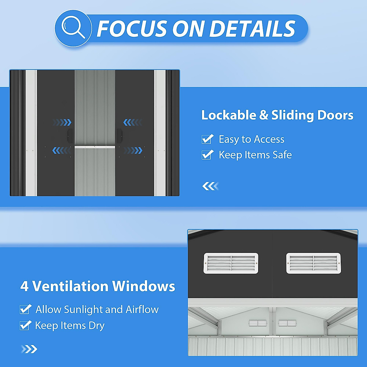 JAXPETY 8x12 FT Outdoor Storage Large Shed, Galvanized Metal Shed for Garden Patio Lawn Backyard, Garden House with Lockable Double Doors and Four Vents, Gray