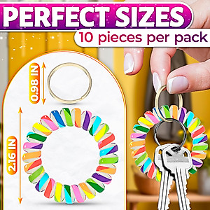 10Pcs Spiral Wrist Coil Key Chain - Wrist Coil Keychain Coil Bracelet Key Chain Wristlet Bracelet for Keys Key Chain Bracelet Coil Bracelets with Key Ring - Wrist Key Holder Stretchy Keychain Bracelet