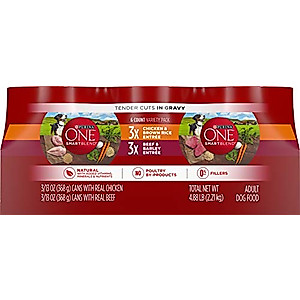 Purina ONE SmartBlend Wet Dog Food, Tender Cuts Variety Pack, 13 oz Cans, Pack of 6