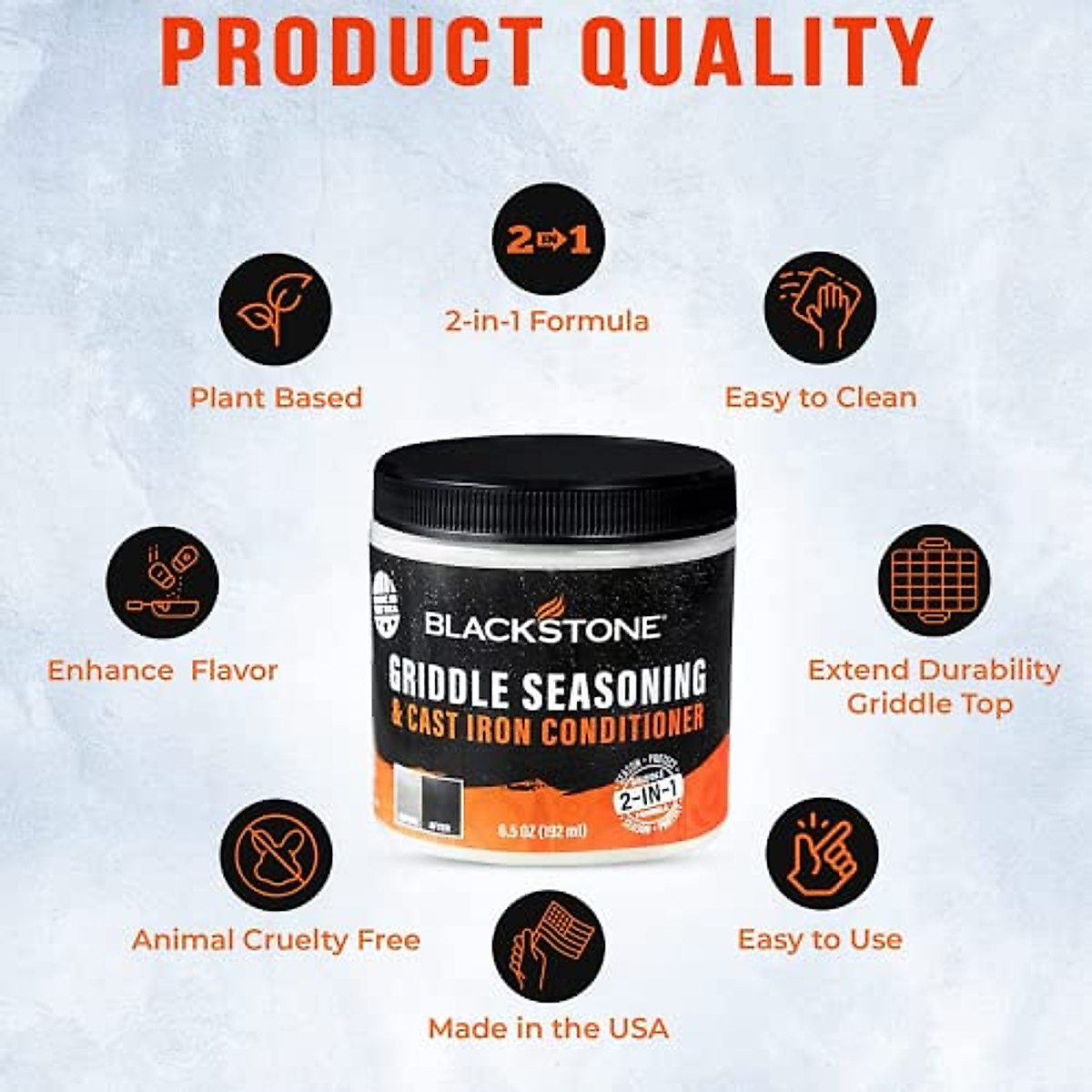 Cast Iron Seasoning wax Blackstone 2-IN-1 Griddle & Cast Iron Seasoning Conditioner 6.5 OZ– Effective Rub Formula Food Safe – Easy to Use Cleaner & Conditioner – Plus BETRULIGHT Fridge Decal – 1 Pc