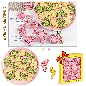 Flamingo Cookie Cutters with Stamper Set, 8-PCS 3D Summer Theme Cookie Cutters Set for Kids Birthday Party and Festival