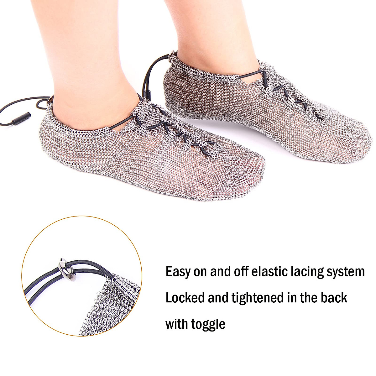 RETON-PPE Minimalist Barefoot Sock Shoes Chain Mail Shoes for Women and Men, Stainless Steel Cut Resistant Water Shoes, Portable & Multi-Purpose