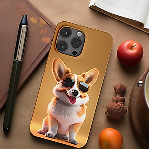 Vayuixue Cute Corgi Puppy Wearing Sunglasses Yellow Phone Case for iPhone 14 Pro Max Phone Case Description，Full Package Spray Paint, Glossy Material