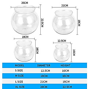Mini Fish Tank,Classic Drum Style Fish Bowl Transparent Plastic Round Bowl Aquarium 360° View of Aquarium Centerpiece or Terrarium(L)