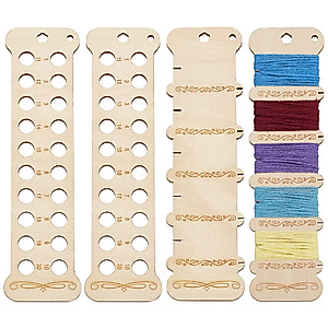 BENECREAT 4pcs 2 Sizes Wooden Embroidery Floss Organizer, 22-Holes with Numbers Winding Plate Board Card Rectangle Thread Project Cards for DIY Sewing Cross Stitch Storage Thread