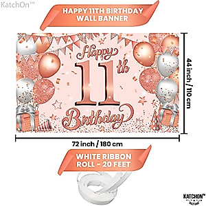 KatchOn, Happy 11th Birthday Backdrop - 72 x 44 Inch | Rose Gold Happy 11th Birthday Banner | 11th Birthday Decorations for Girls, 11th Birthday Party Decorations | 11th Birthday Backdrop for Girls