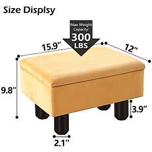 Cpintltr Velvet Footrest Stool Multifunctional Foot Stool Ottomans Storage Ottoman with Tray Upholstered Sofa Seat Step Stool Modern Accent Stool Home Decor Suitable for Living Room Bedroom Yellow