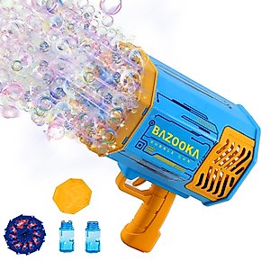 Bubble Gun Bazooka Bubble Machine Gun 69 Hole Bubble Blaster Blower with Colored Lights Gifts for Kids Adults Outdoor Best TIK Tok Toys for Wedding Birthday Party Blue