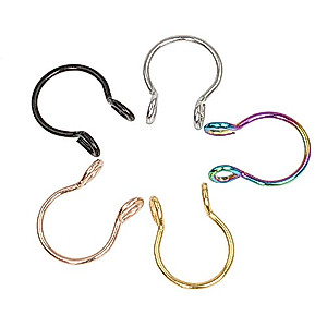 VELCARE 5 Pcs Nose Rings Hoop 20 Gauge Non Piercing Stainless Steel Clip-on Fake Faux Septum Clicker Nose Hoop Ring Piercings Jewelry for Women Men