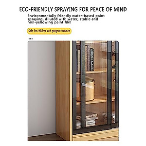 ZIVERDO Solid Wood Book Storage Cabinet, Buffet Storage Cupboard with Clear Doors and Adjustable Shelves, Large Capacity Sideboard Rack with Auto Sensor LED Light