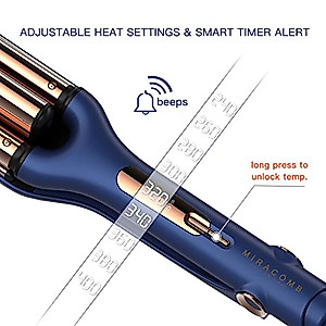 MIRACOMB Ion Titanium Deep Waver Smart Crimping Iron Hair Crimper, Digital Heat Settings, Auto Off, Dual Voltage, Royal Blue