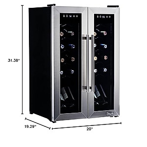 NewAir 24 Bottle Wine French Door Cooler Refrigerator | Freestanding Wine Fridge | Dual Zone, Stainless Steel, Double-Layer Tempered Glass Door, Quiet Compressor | 41F-64F Digital Temperature Control