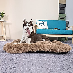 Poohoo Soft Plush Dog Bed, 41"L x 28"W x 3.9"Th, X-Large, Camel