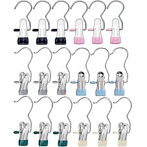 Boot Hangers for Closet, 18 PCS Hanging Clips Hook Clothes Pins for Laundry, Hanger Clips Towel Clips Boot Organizer for Home and Travel, Stainless Steel Hanging Hold Clips