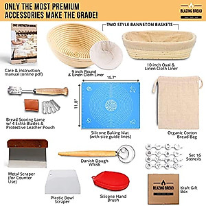 Most Complete Banneton Bread Proofing Basket Set of 2 - Round & Oval Rattan Proofing Baskets, Dough Scraper, Recipe Book - Sourdough Bread Baking Supplies - Perfect Bread Making Tools and Supplies