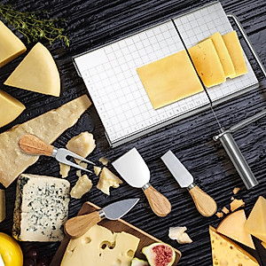 Ingcebo Stainless Steel Cheese Cutting Board with Wire Cutter, Cheese Slicer Cutter with 4 Cheese Knives Set and 5 Replacement Wires for Cutting Cheese