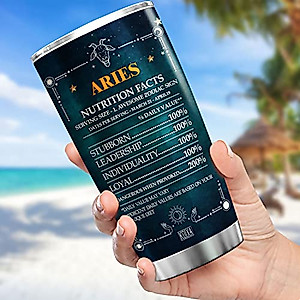 KOIXA Aries Zodiac Insulated Tumbler With Lid 20oz Cute Astrological Items For Teens Girls Stainless Steel Coffee Travel Cup Custom Name Birthday Mug Cute Astrology Gifts For Women