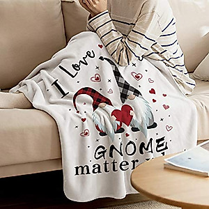 Flannel Throw Blanket-I Love You Gnome Matter What Valentine's Day Celebration White Print,60x80IN Fuzzy Plush Microfiber Ultra Soft Bedding Blankets for Sofa/Chair/Home Decor